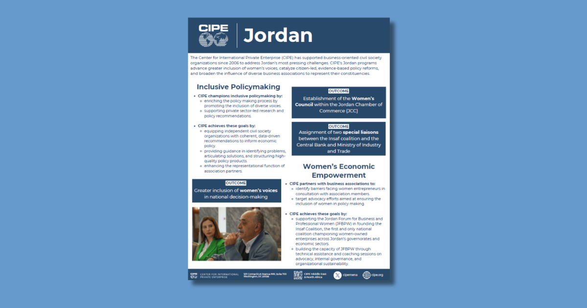 CIPE Jordan Goals & Outcomes - Center for International Private Enterprise
